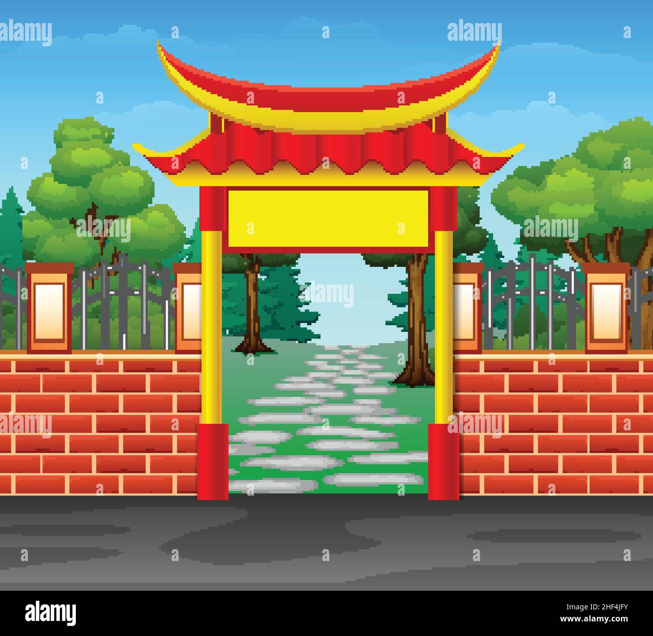 Cartoon of red entrance door to the forest Stock Vector Image & Art - Alamy