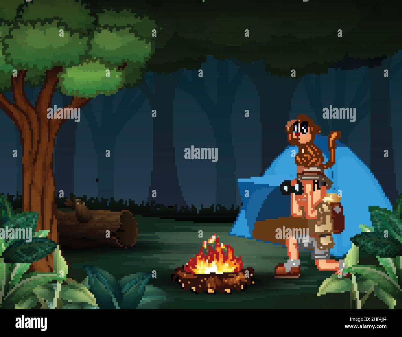 Zookeeper boy and his monkey camping in the forest Stock Vector Image ...