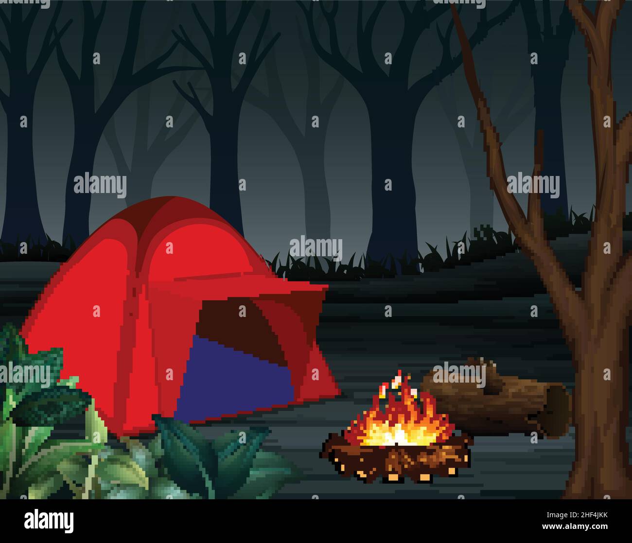 Tents with bonfire on dark night forest background Stock Vector Image ...