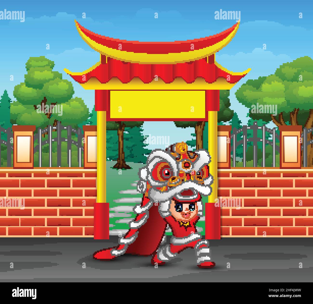 Cartoon of kid playing chinese dragon dance Stock Vector Image & Art ...