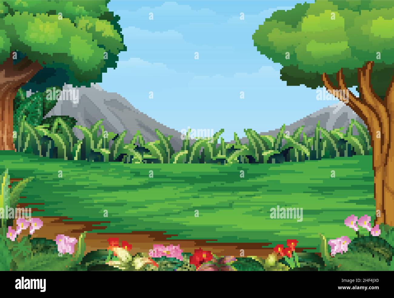 Panoramic beautiful park landscape with mountain background Stock ...