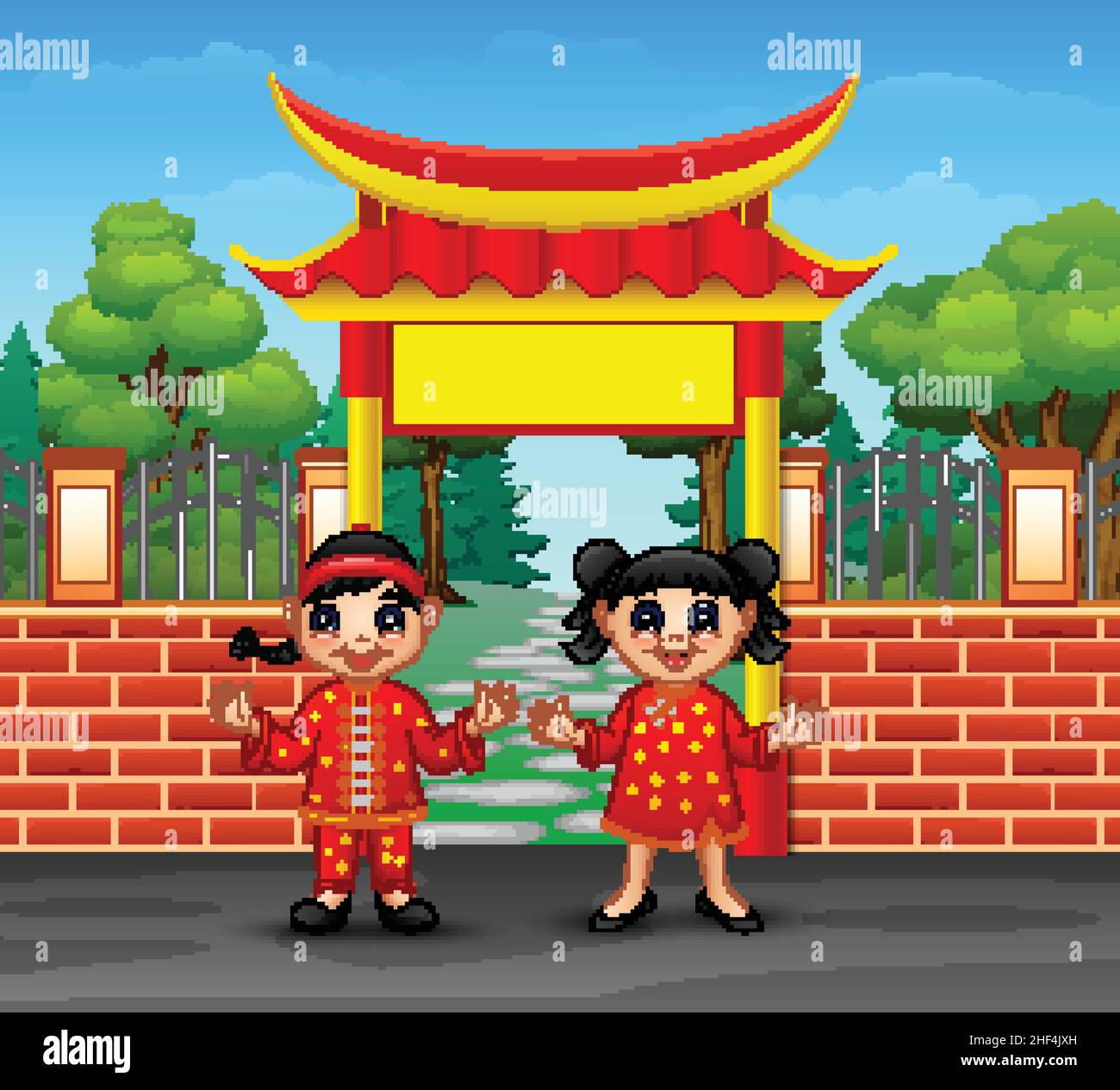 Cartoon chinese kids in outdoors Stock Vector Image & Art - Alamy