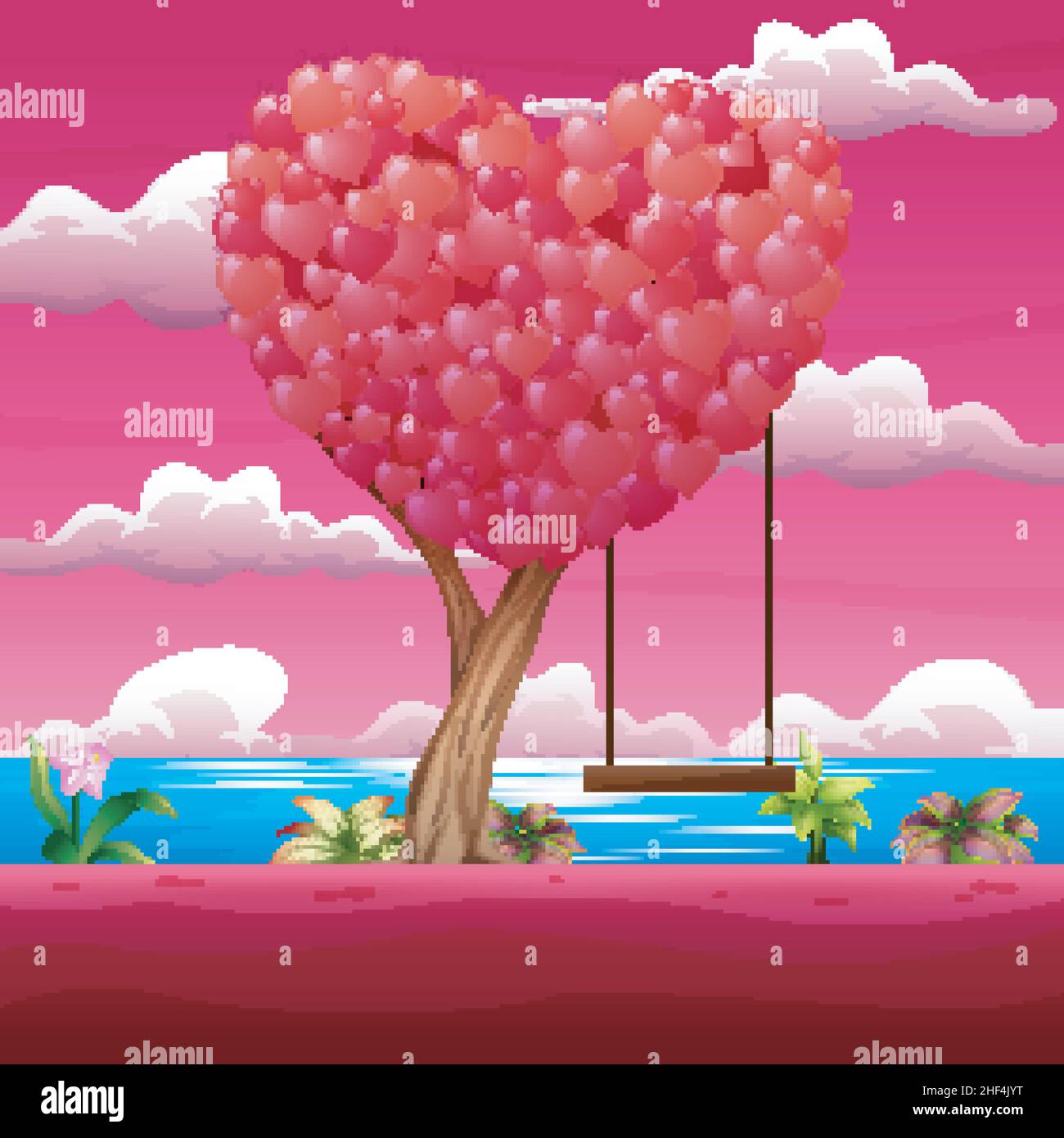 Happy valentine day with heart tree and swing Stock Vector Image & Art ...