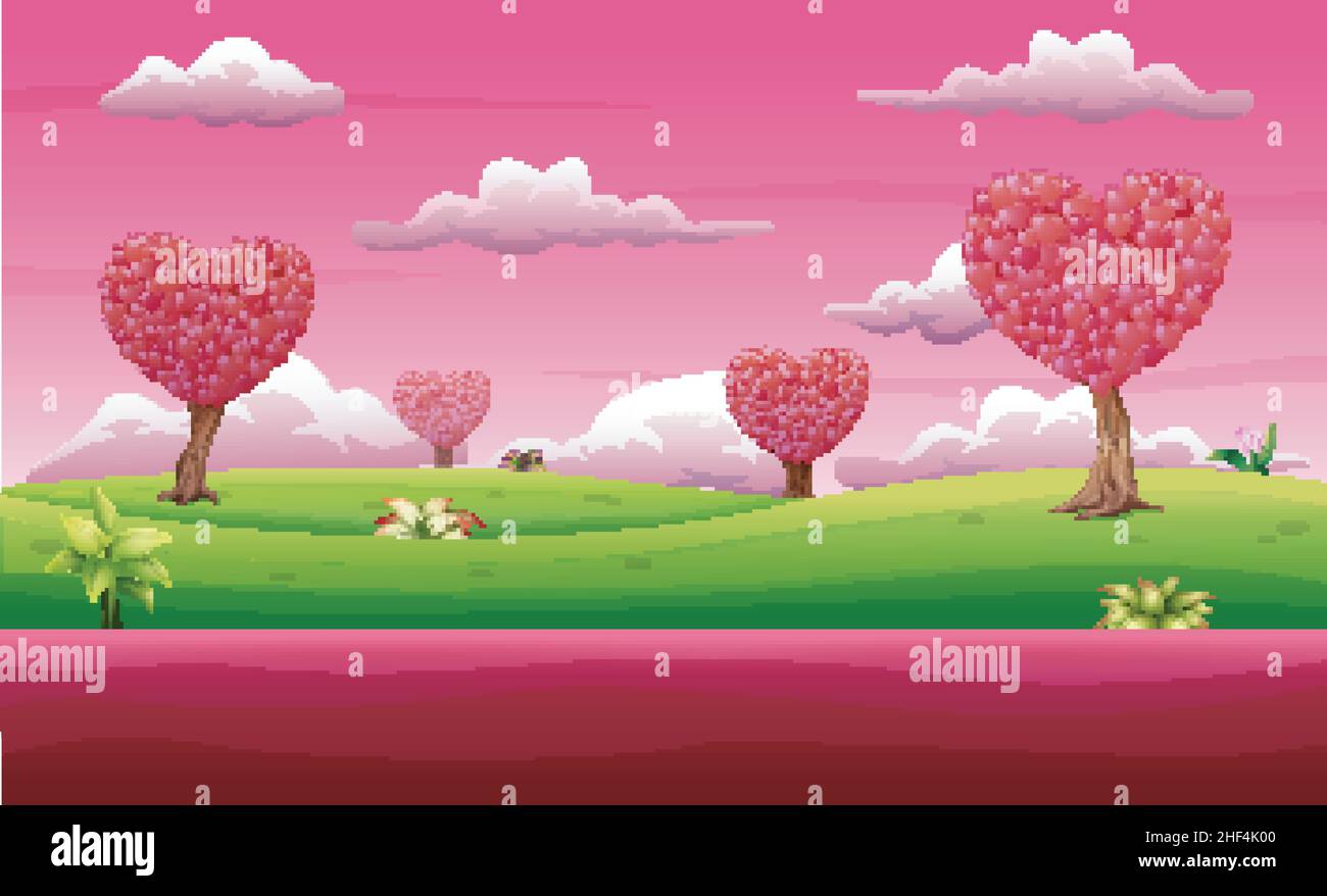 Cartoon garden with shades of pink on valentines day Stock Vector Image ...