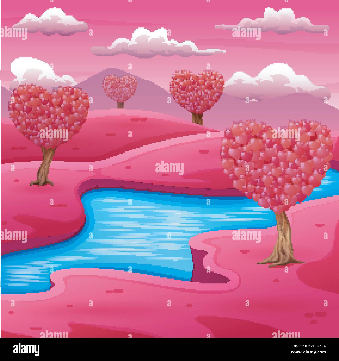Cartoon pink field landscape with a river Stock Vector Image & Art - Alamy