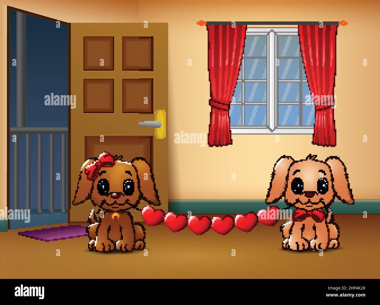 Cute two dogs bite heart in the living room Stock Vector Image & Art ...