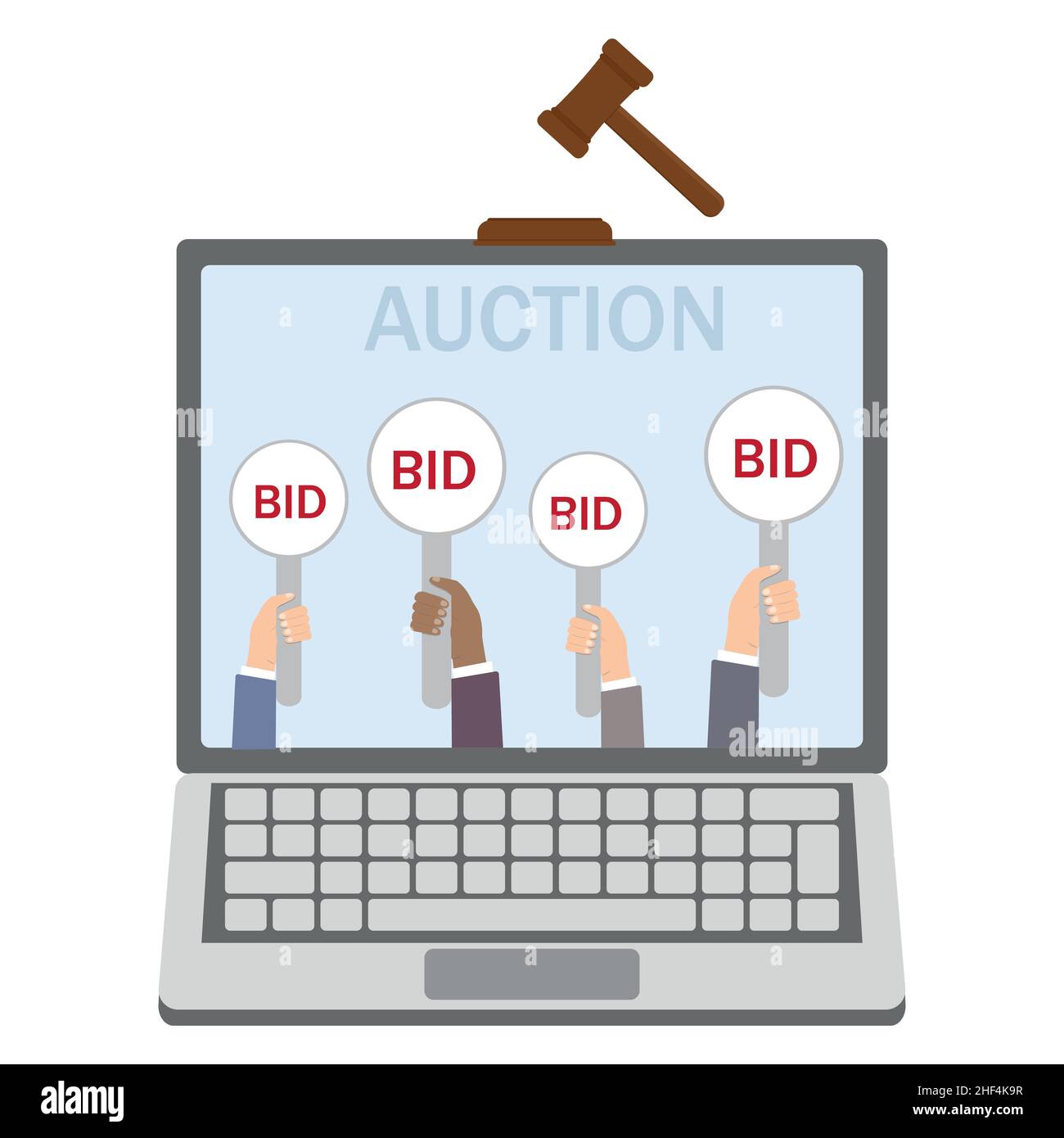 Online auction via laptop, color vector isolated illustration Stock ...