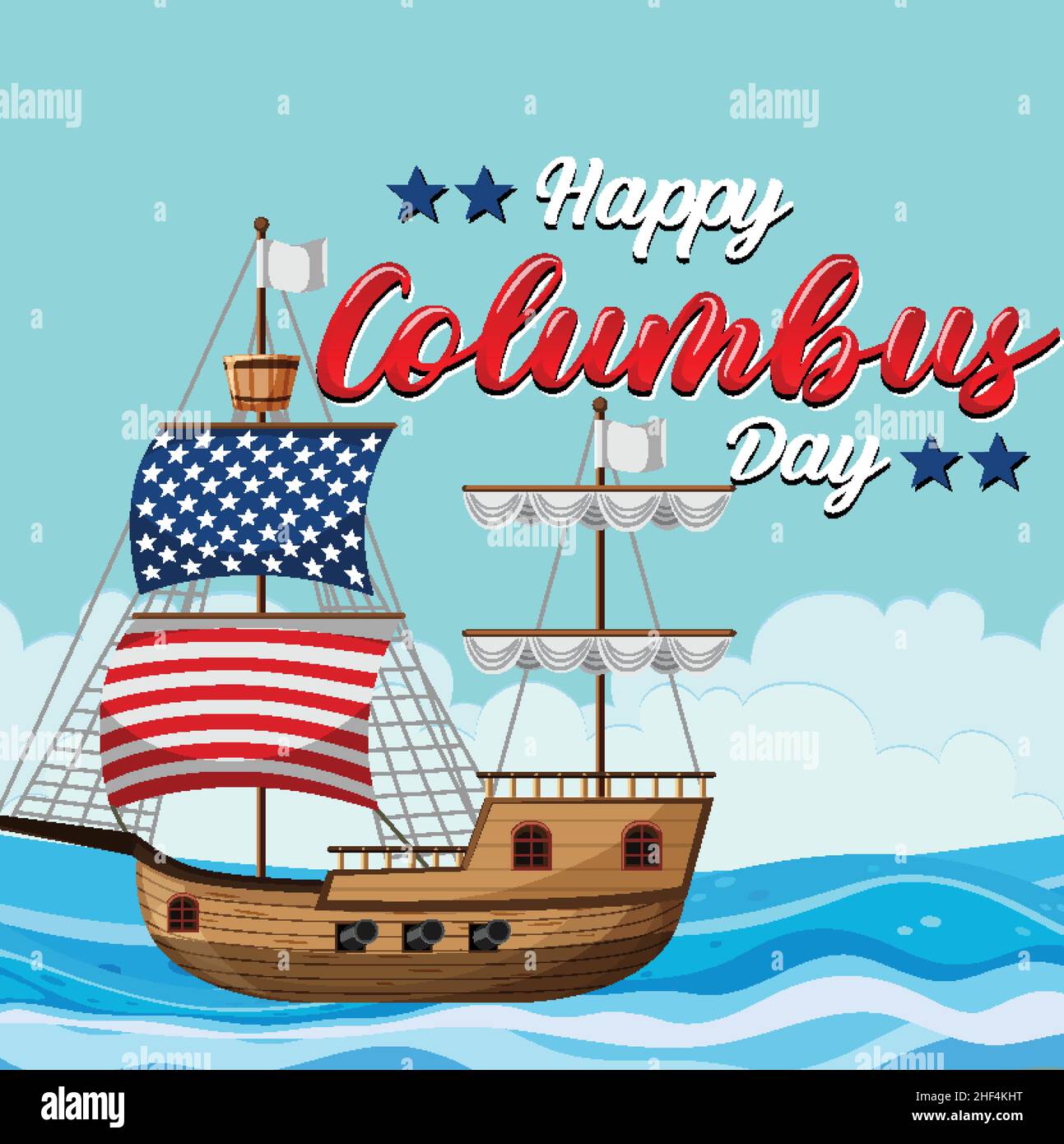 Happy Columbus day banner with flagship illustration Stock Vector Image ...