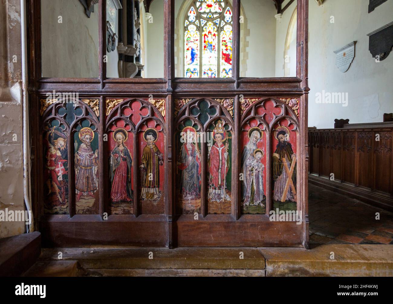 Medieval rood screen Somerleyton church, Suffolk, Saints Michael ...