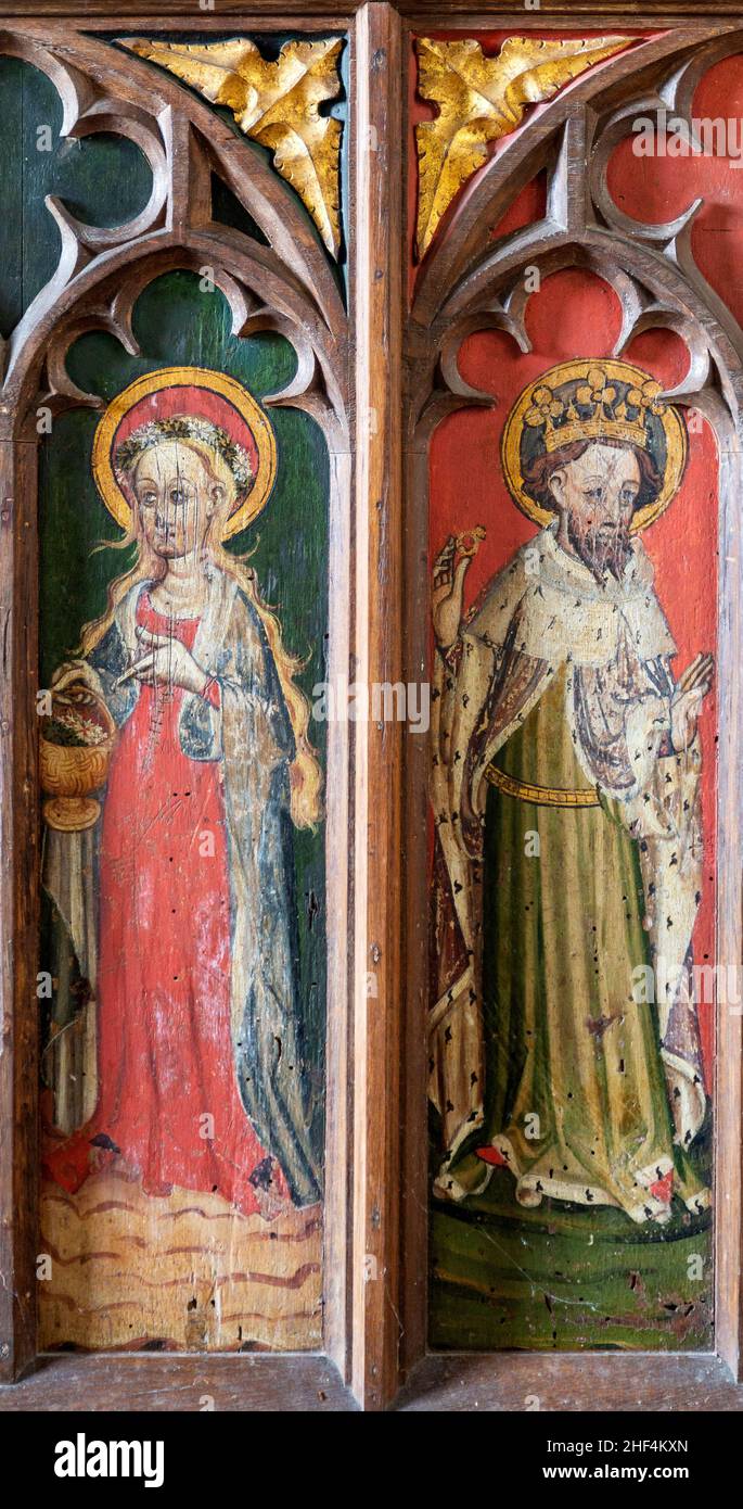 Medieval rood screen paintings, Somerleyton, church, Suffolk, England ...