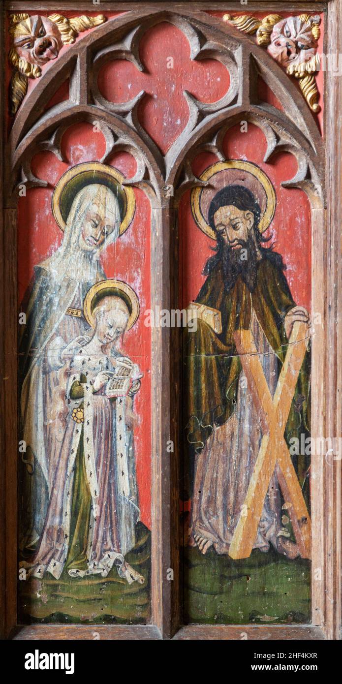 Medieval rood screen paintings, Somerleyton, church, Suffolk, England ...