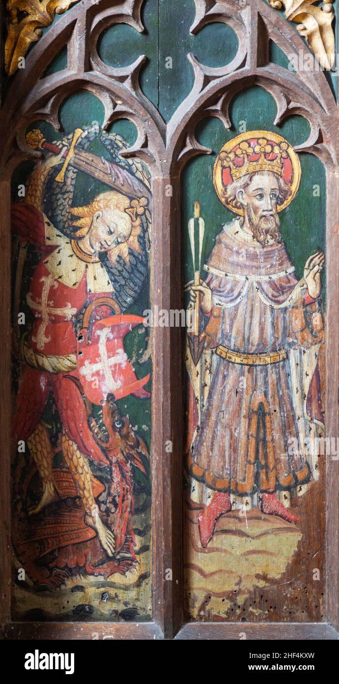 Medieval rood screen paintings, Somerleyton, church, Suffolk, England ...