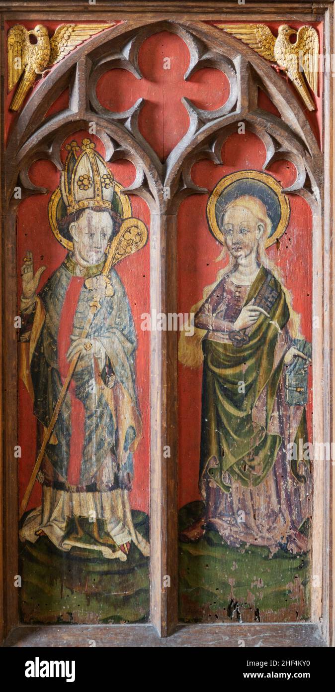 Medieval rood screen paintings, Somerleyton, church, Suffolk, England ...
