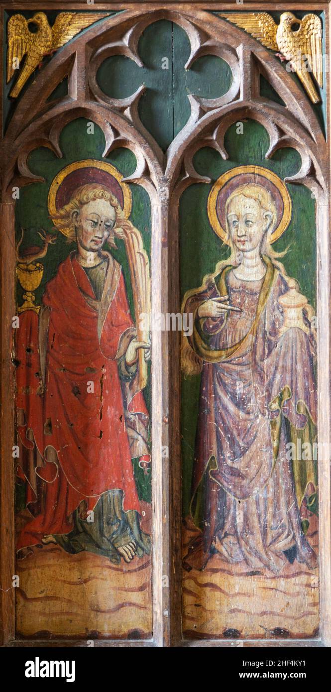 Medieval rood screen paintings, Somerleyton, church, Suffolk, England ...