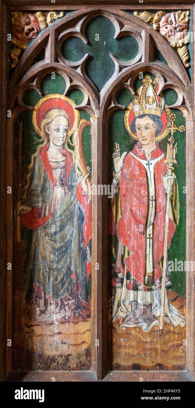 Medieval rood screen paintings, Somerleyton, church, Suffolk, England ...