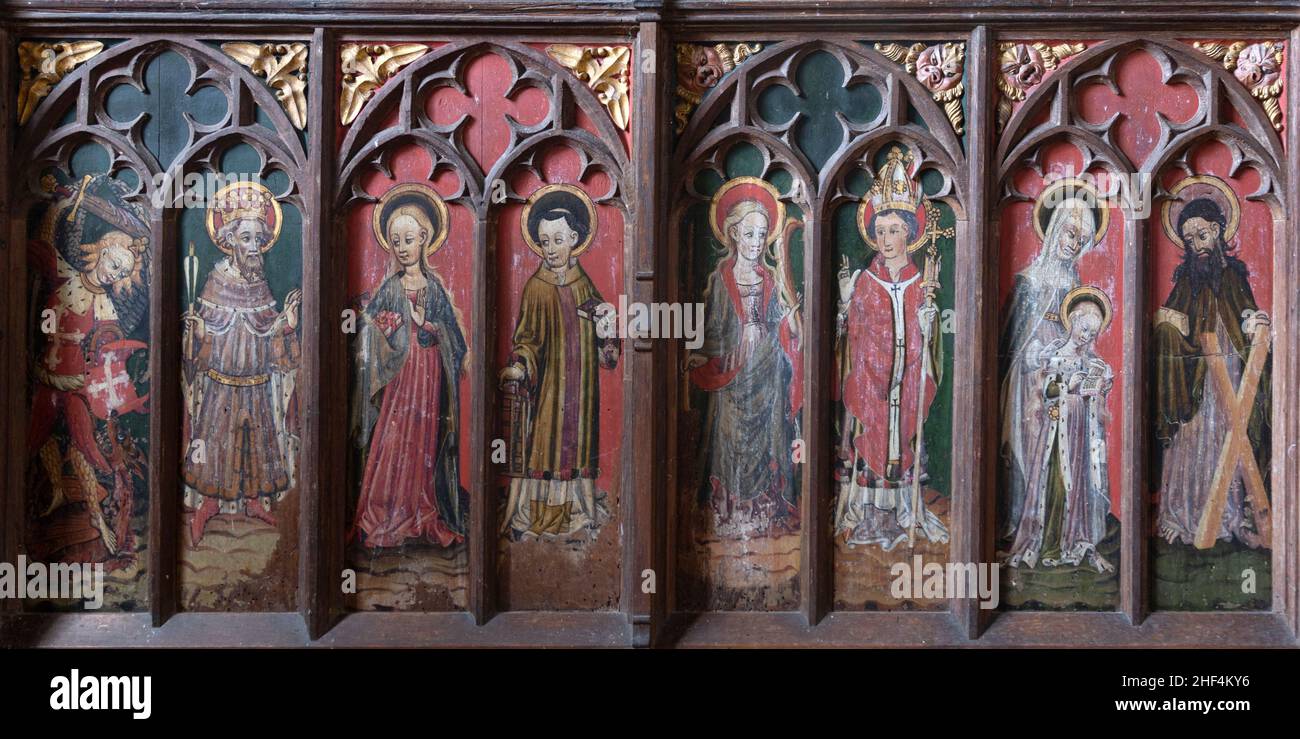 Medieval rood screen Somerleyton church, Suffolk, Saints Michael ...