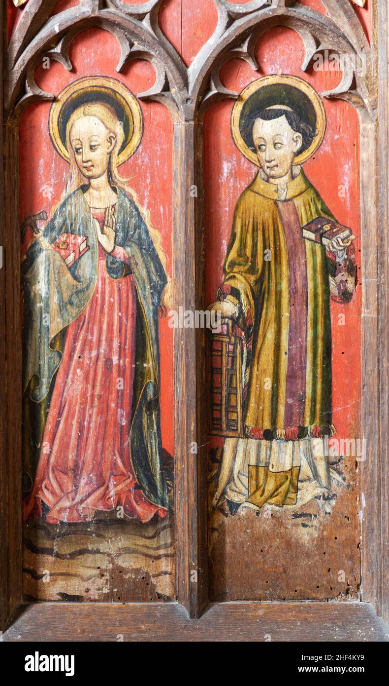 Medieval rood screen paintings, Somerleyton, church, Suffolk, England ...