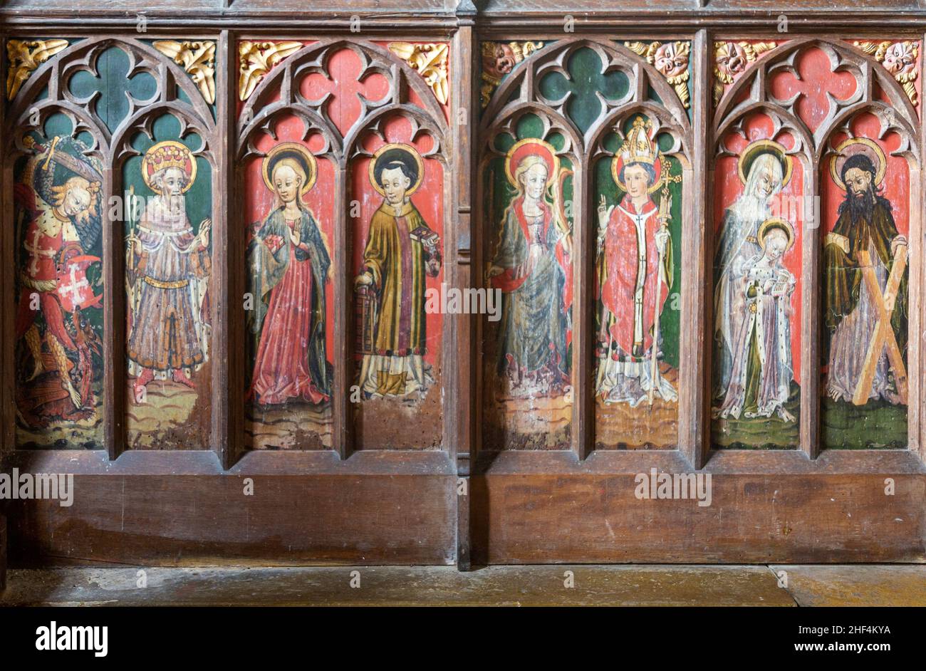 Medieval rood screen Somerleyton church, Suffolk, Saints Michael ...