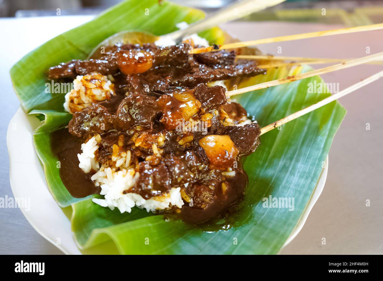 Buffalo satay is a traditional food from Kudus, Central Java, Indonesia ...