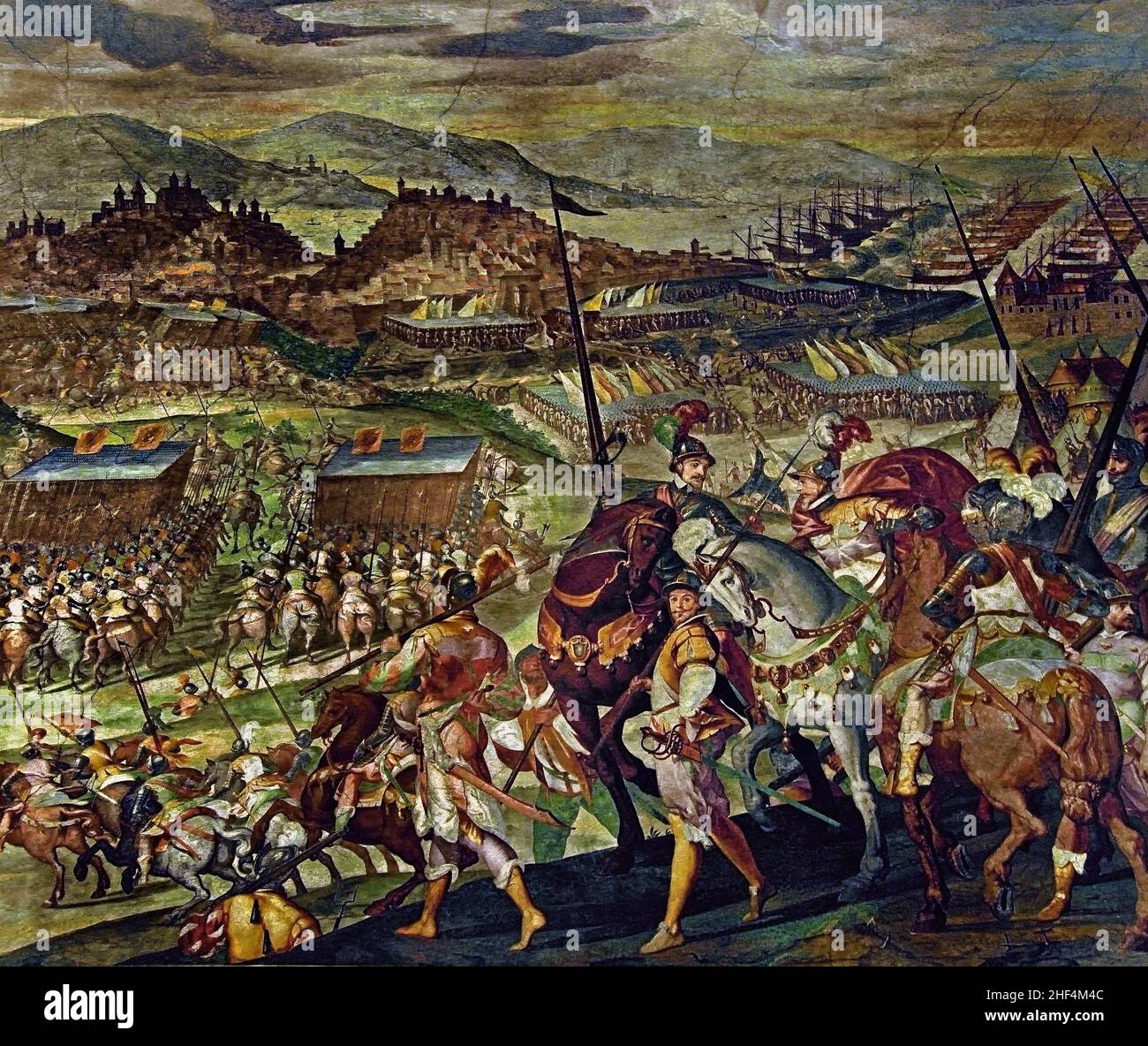 Fresco of the ceiling Representing the siege of Lisbon by the duke of ...