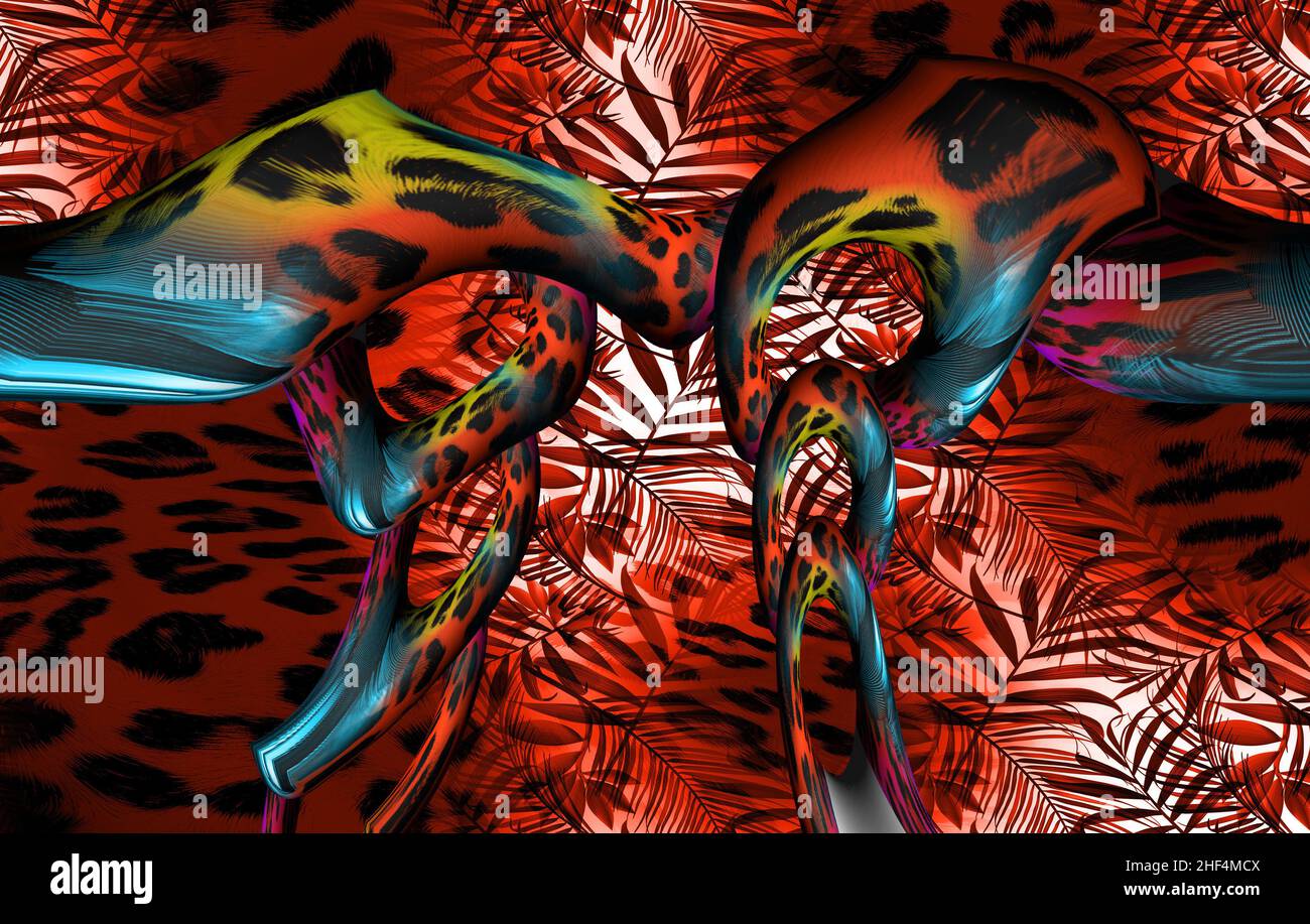 3D illustration of colorful banner with blended abstract curve shapes ...