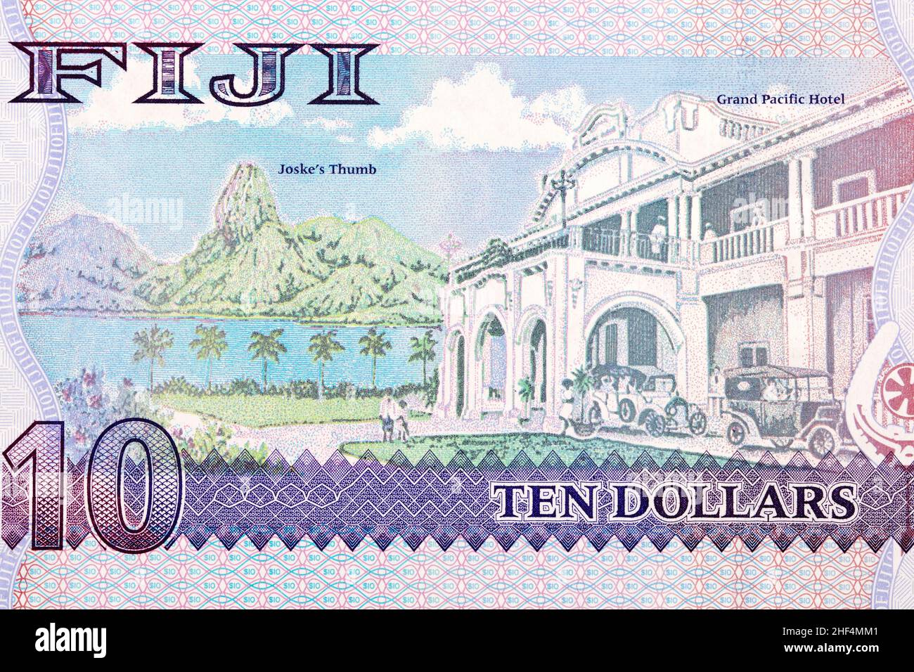 Grand Hotel Pacific, automobile and Joske's Thumb from Fijian money ...
