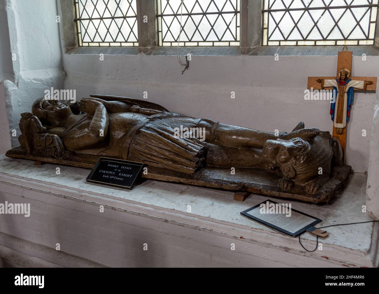 Wooden effigy of unknown knight, Bures church, Suffolk, England, UK ...