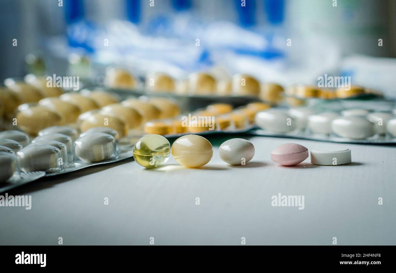 many different tablets, including blisters and plates Stock Photo - Alamy