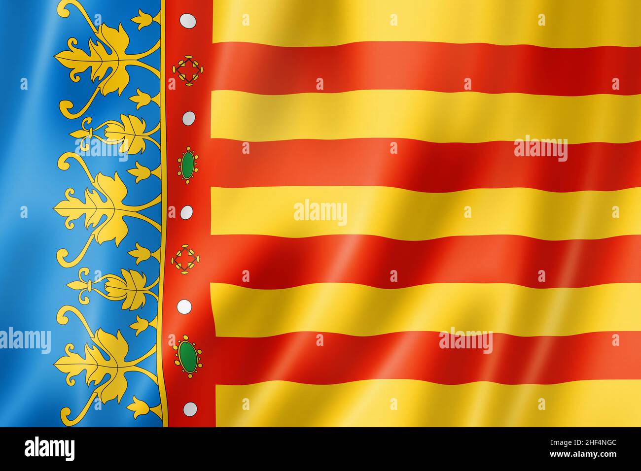 Valencia province flag, Spain waving banner collection. 3D illustration ...