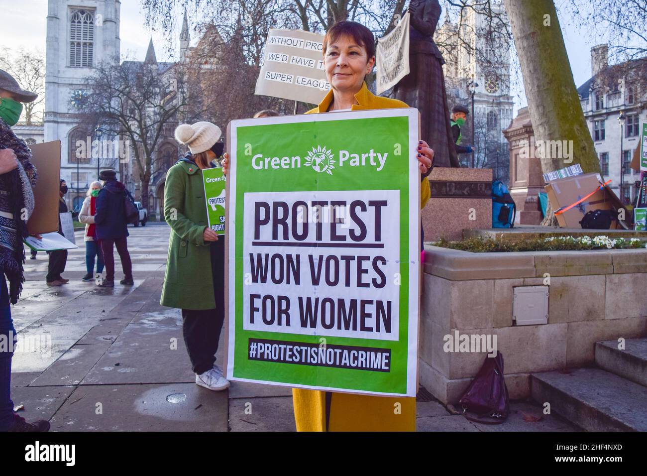 London, UK 12th January 2022. Green Party MP Caroline Lucas in ...