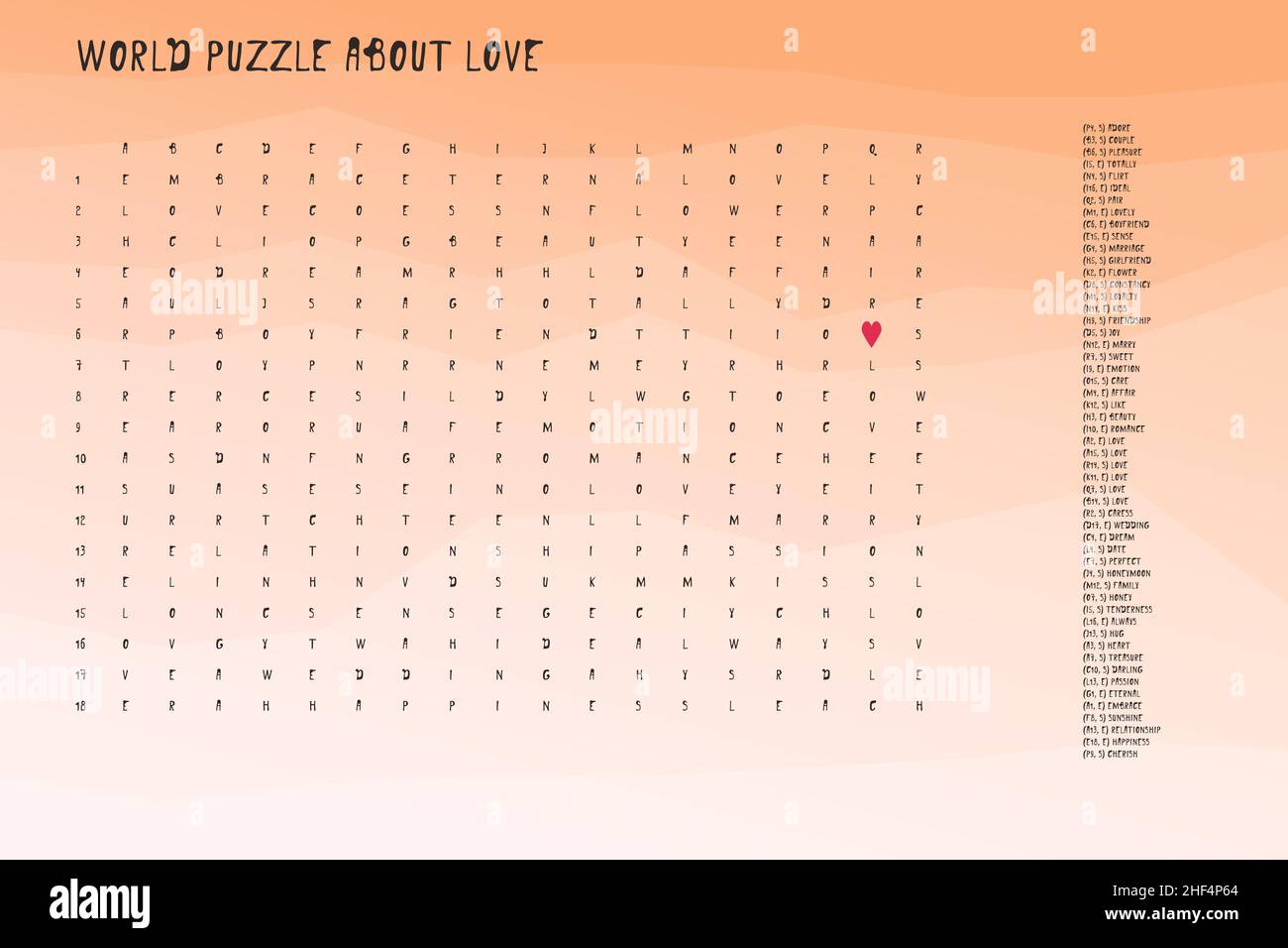 Valentines day word puzzle crossword - find the listed words about love ...
