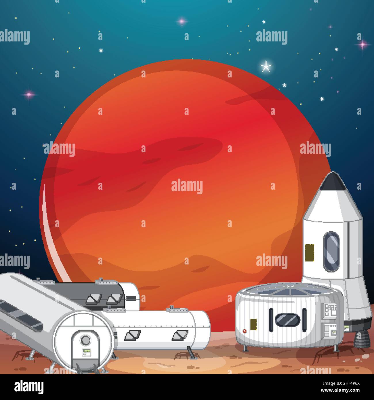Landscape of space settlement with Mars planet illustration Stock Vector Image & Art - Alamy