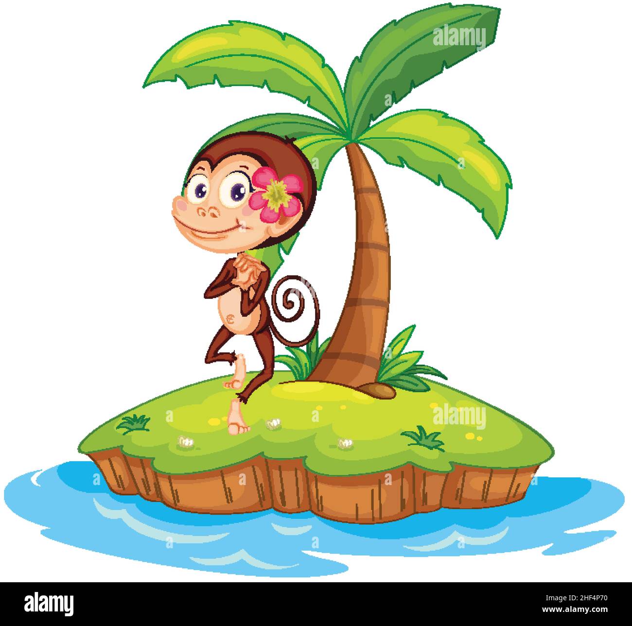 Smiling monkey cartoon character on isolated island illustration Stock ...