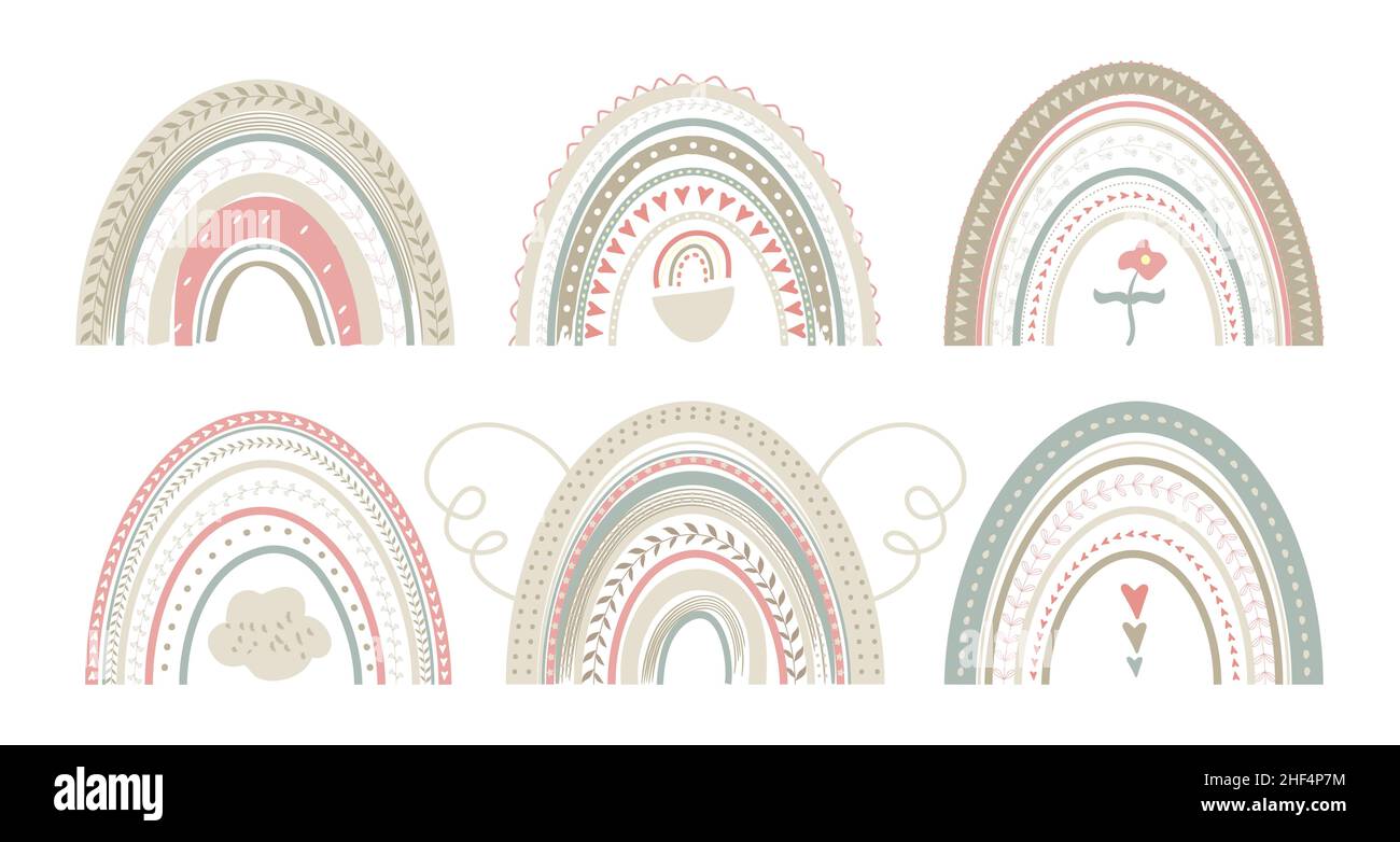 Bohemian cute rainbow vector in pastel colors. Baby abstract, boho ...