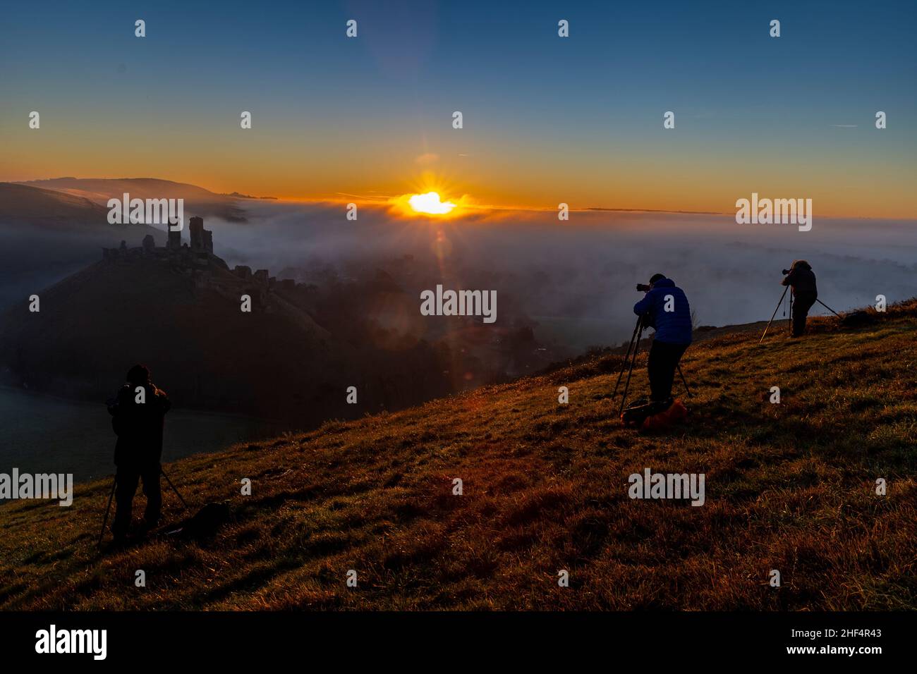 Corfe castle in silhouette hi-res stock photography and images - Alamy
