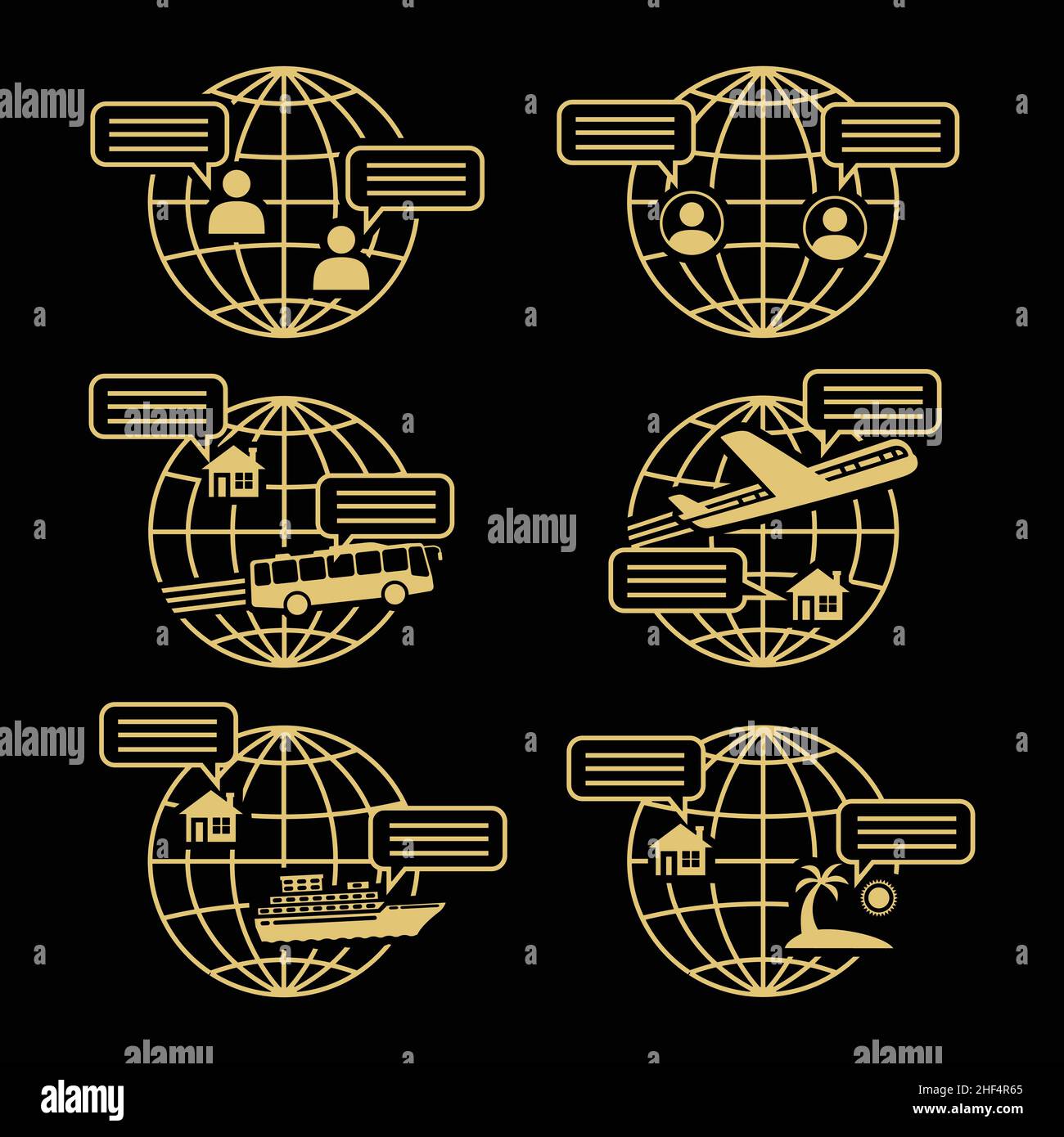 Global conversation icons set. Speech, bubble, chat, earth, globe ...