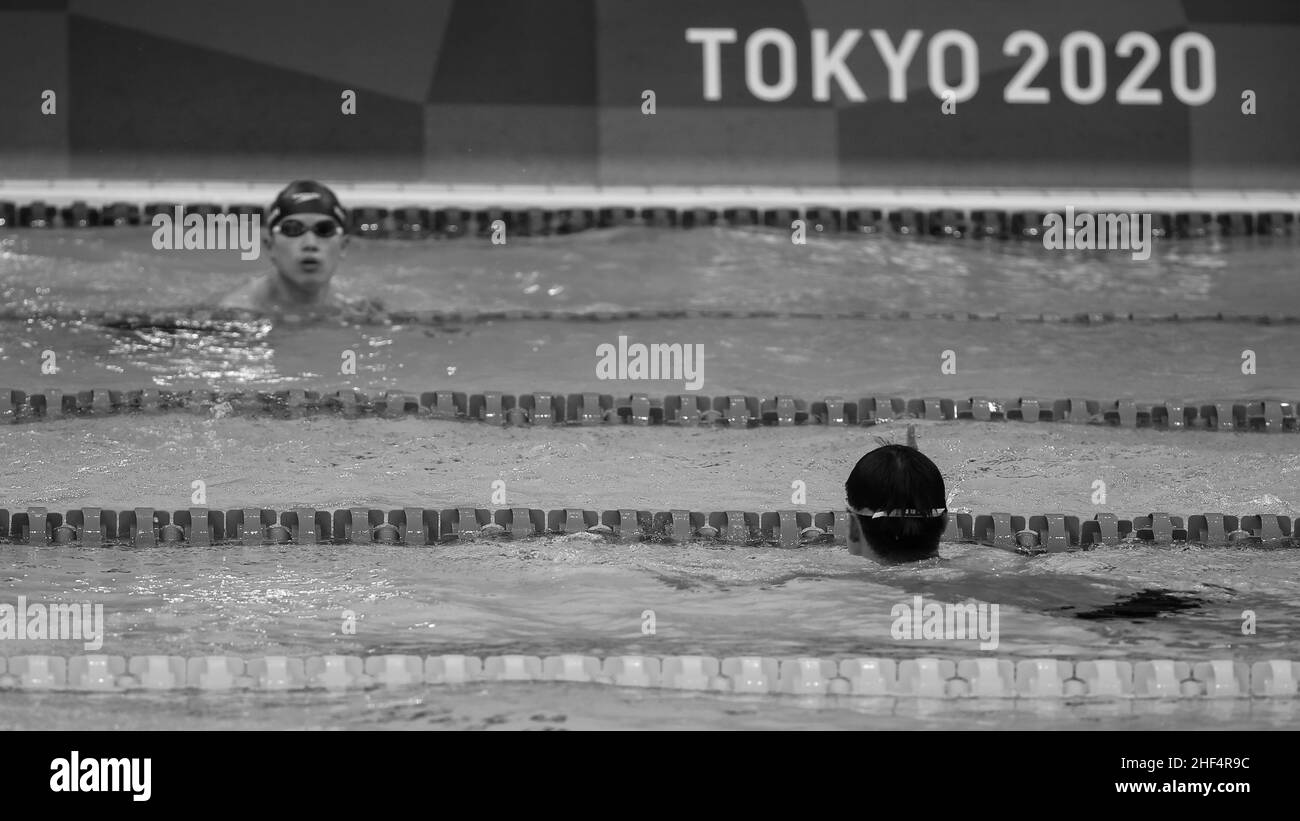 JULY 26th, 2021 - TOKYO, JAPAN: swimmers during a training session at ...