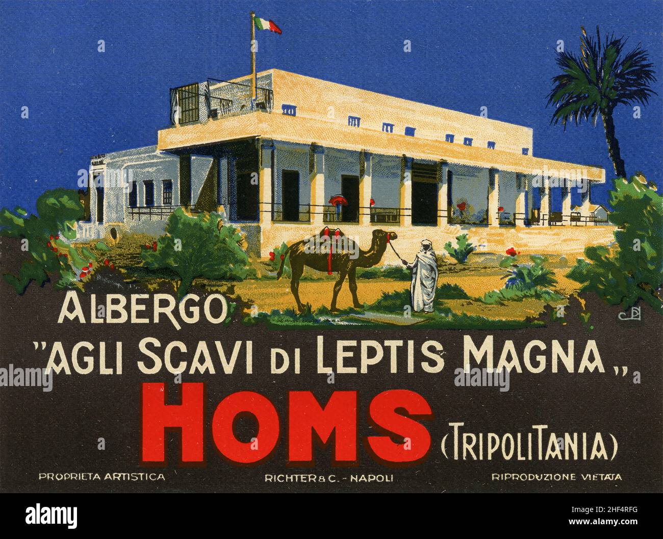 Vintage Hotel Luggage Label for Agli Scavi di Leptis Magna Homs ...