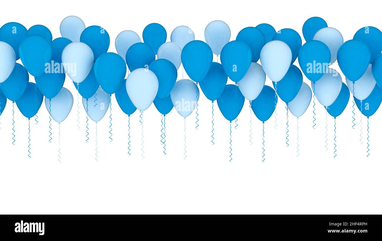 row of blue party balloons isolated on white background Stock Photo - Alamy