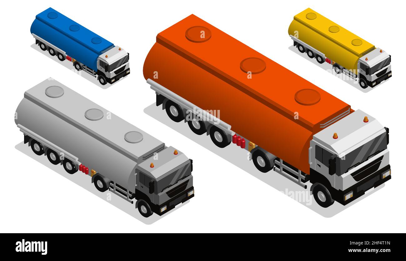 Isometric Gasoline tanker. Cargo fuel truck with tank for transporting ...