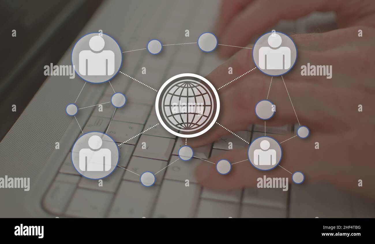 Global business network concept illustrated by a picture on background ...