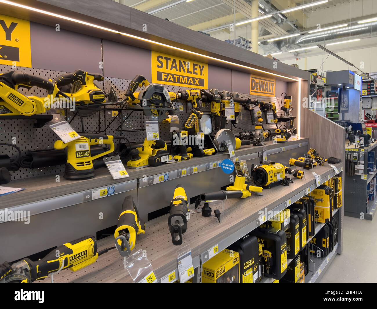 Paris, France - Dec 202, 2021: Stanley Fatmax tools in DIY store ...