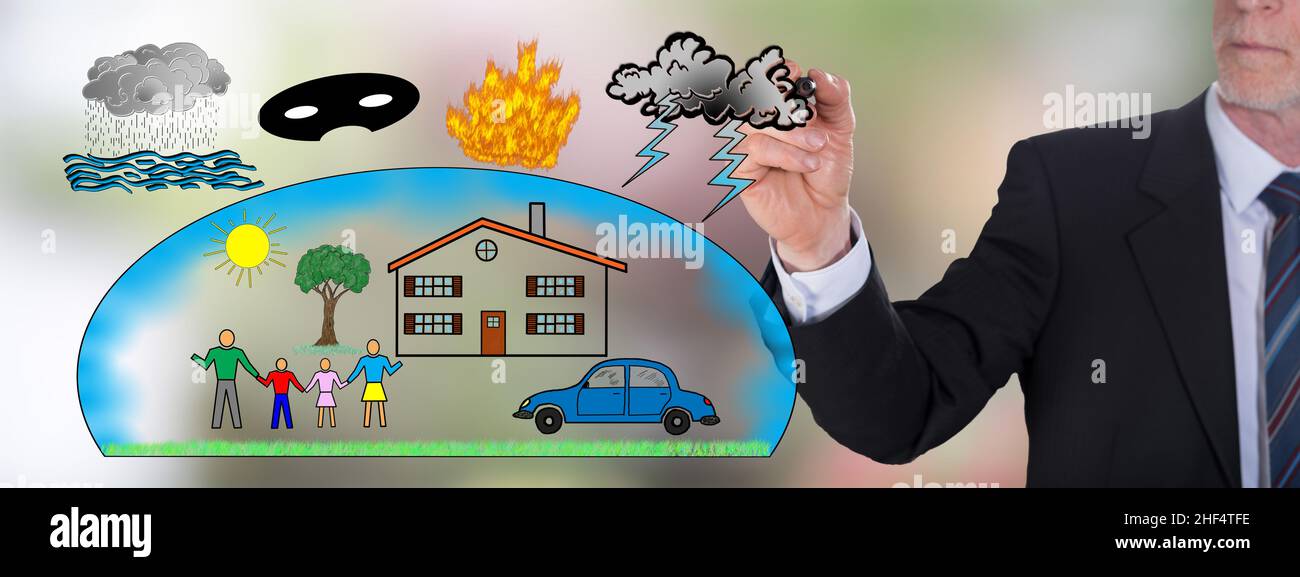Businessman drawing a protection against damage concept Stock Photo - Alamy