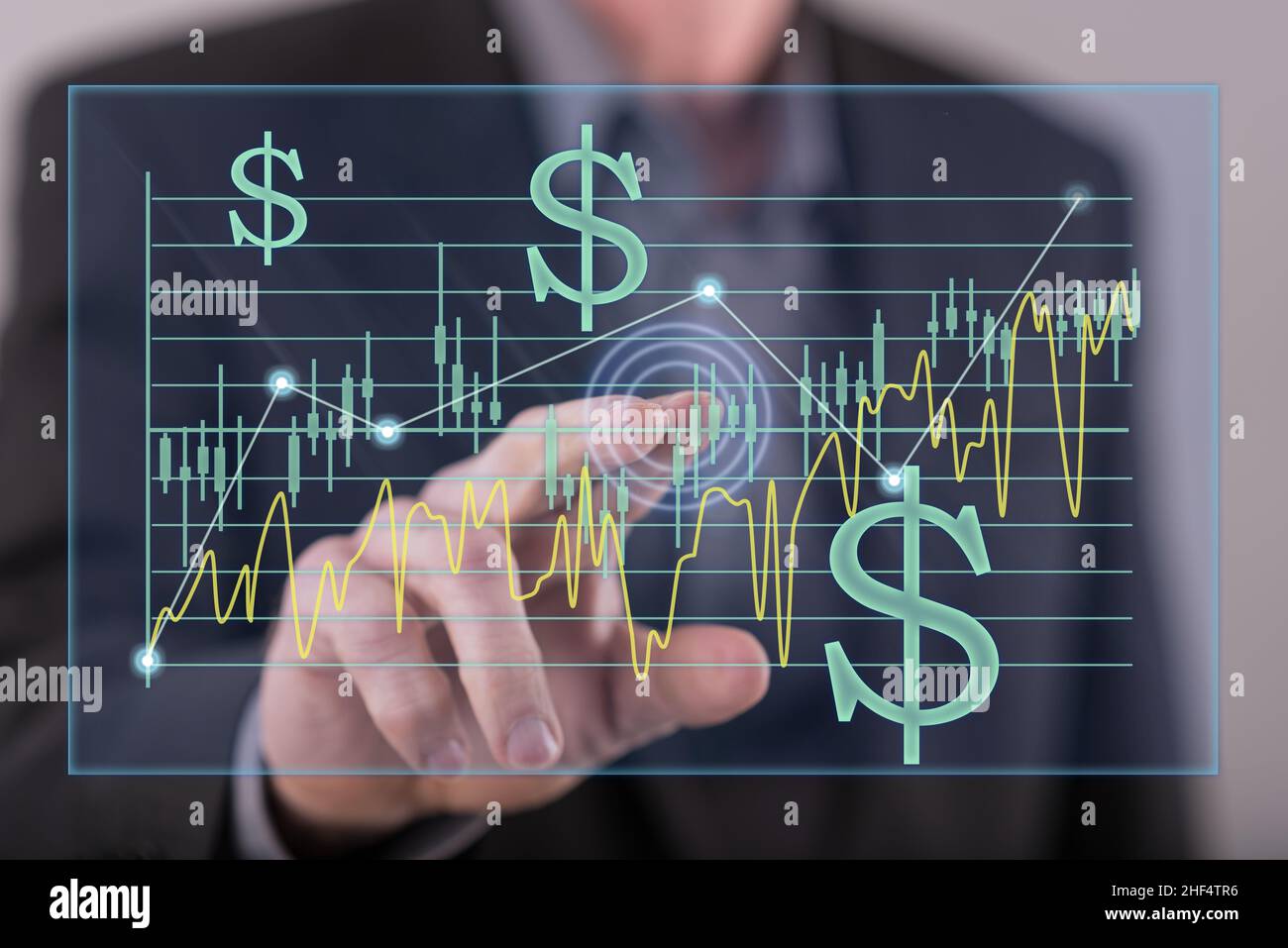 Man touching a stock exchange concept on a touch screen with his finger ...