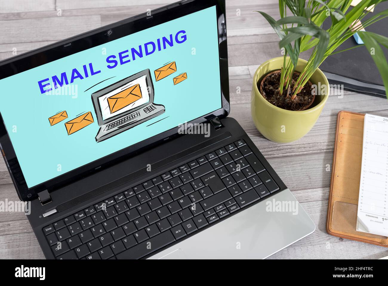 Laptop screen with email sending concept Stock Photo - Alamy