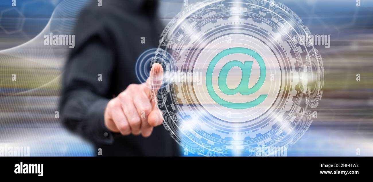 Man touching an email concept on a touch screen with his finger Stock ...