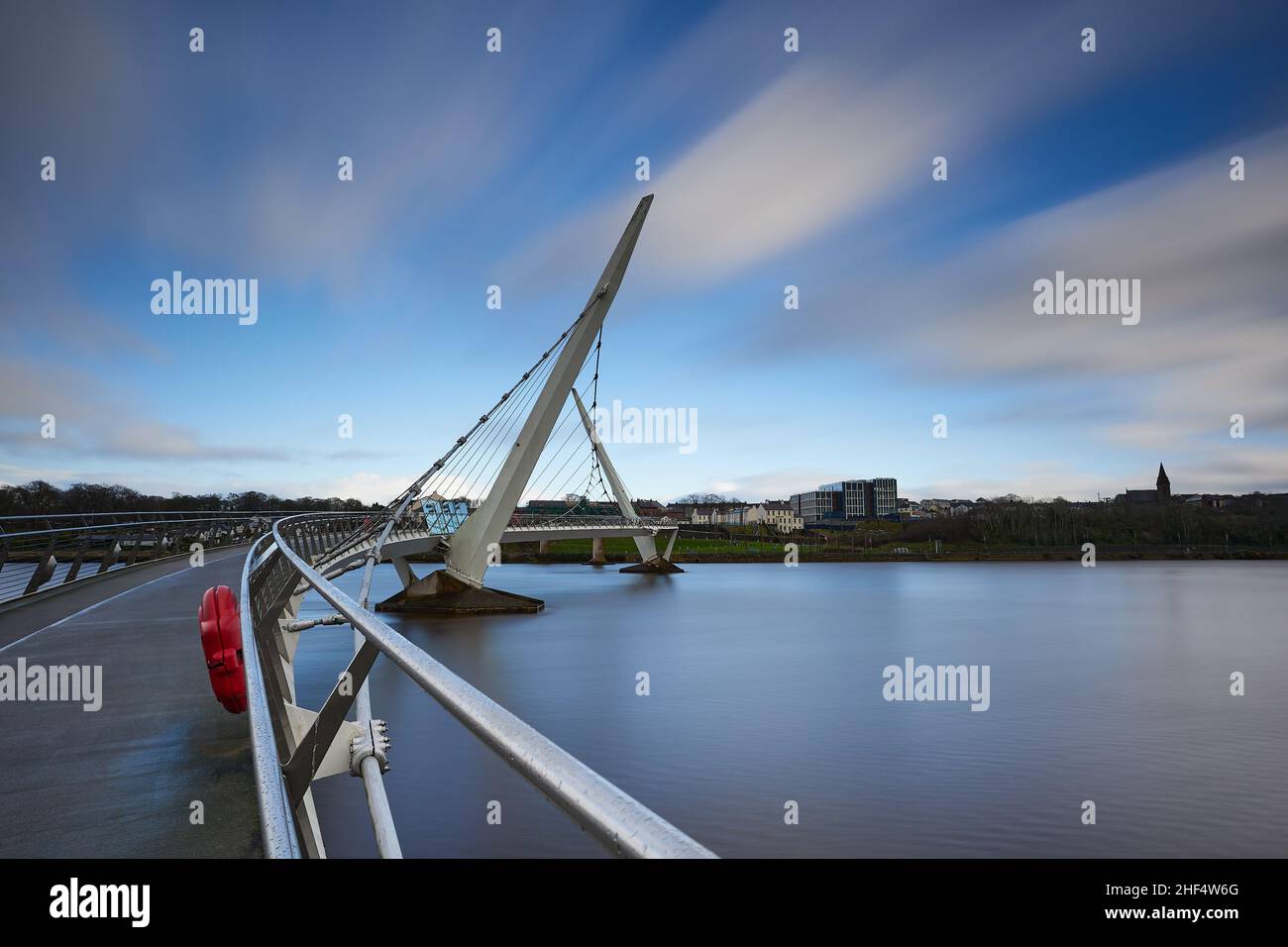 suspension bridge over the river Foyle of Londonderry, Peace Bridge ...