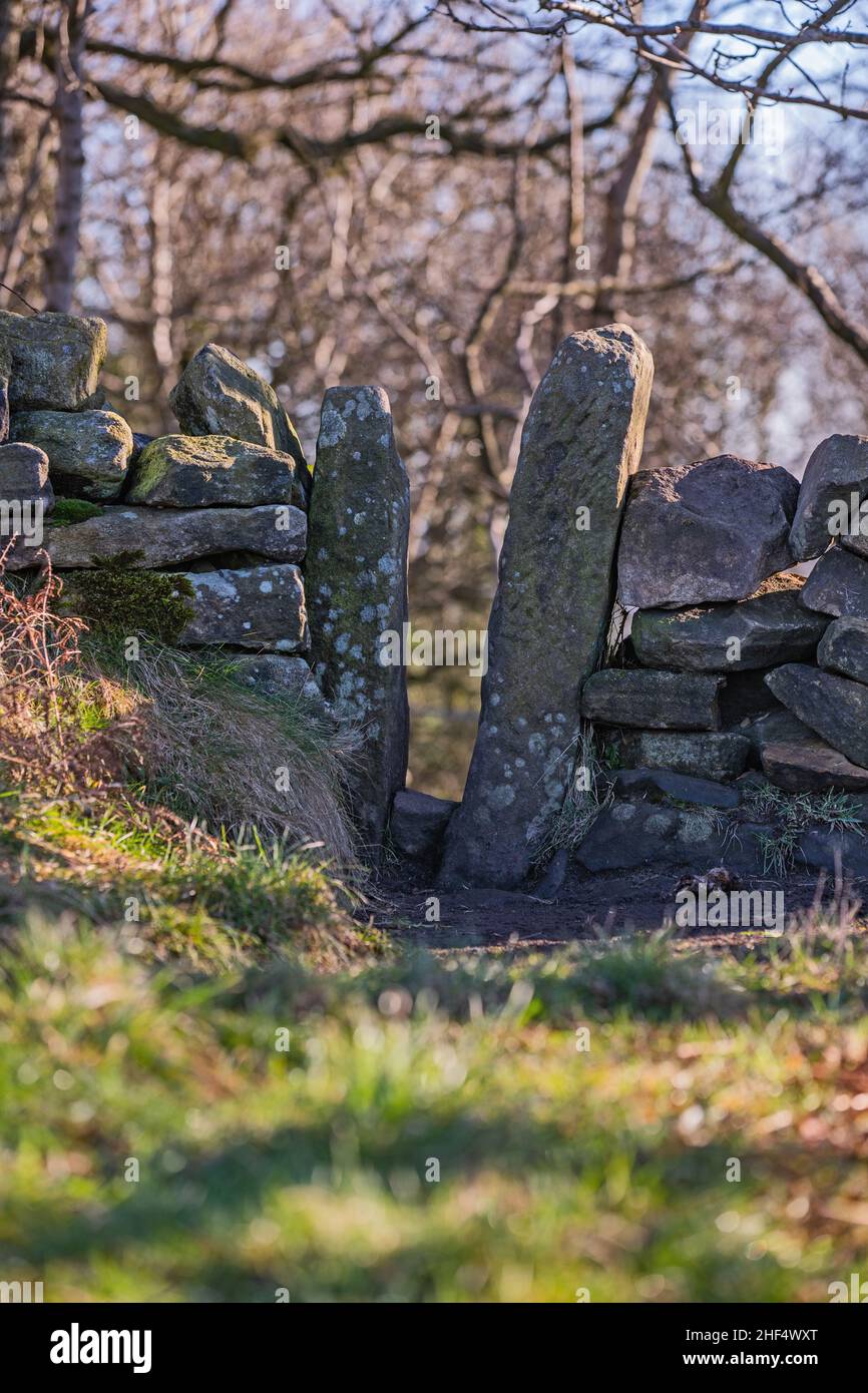 Stone squeeze stile, Crich, Derbyshire, England Stock Photo - Alamy