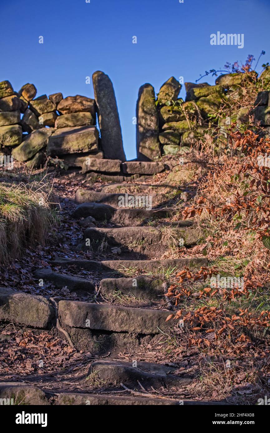 Stone squeeze stile, Crich, Derbyshire, England Stock Photo - Alamy