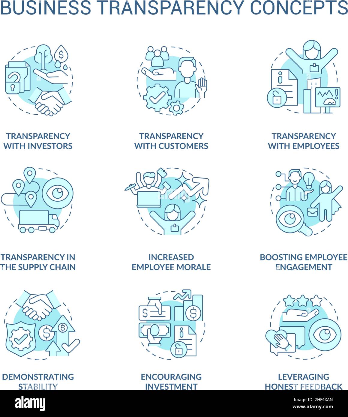 Business transparency turquoise concept icons set Stock Vector Image ...